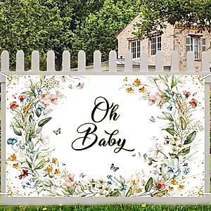 Avezano Wildflower Baby Shower Backdrop Wildflower Baby Shower Decorations Greenery Floral Baby Shower Background Spring Oh Baby Birthday Party Banner 70.8 x 43.3 Inch