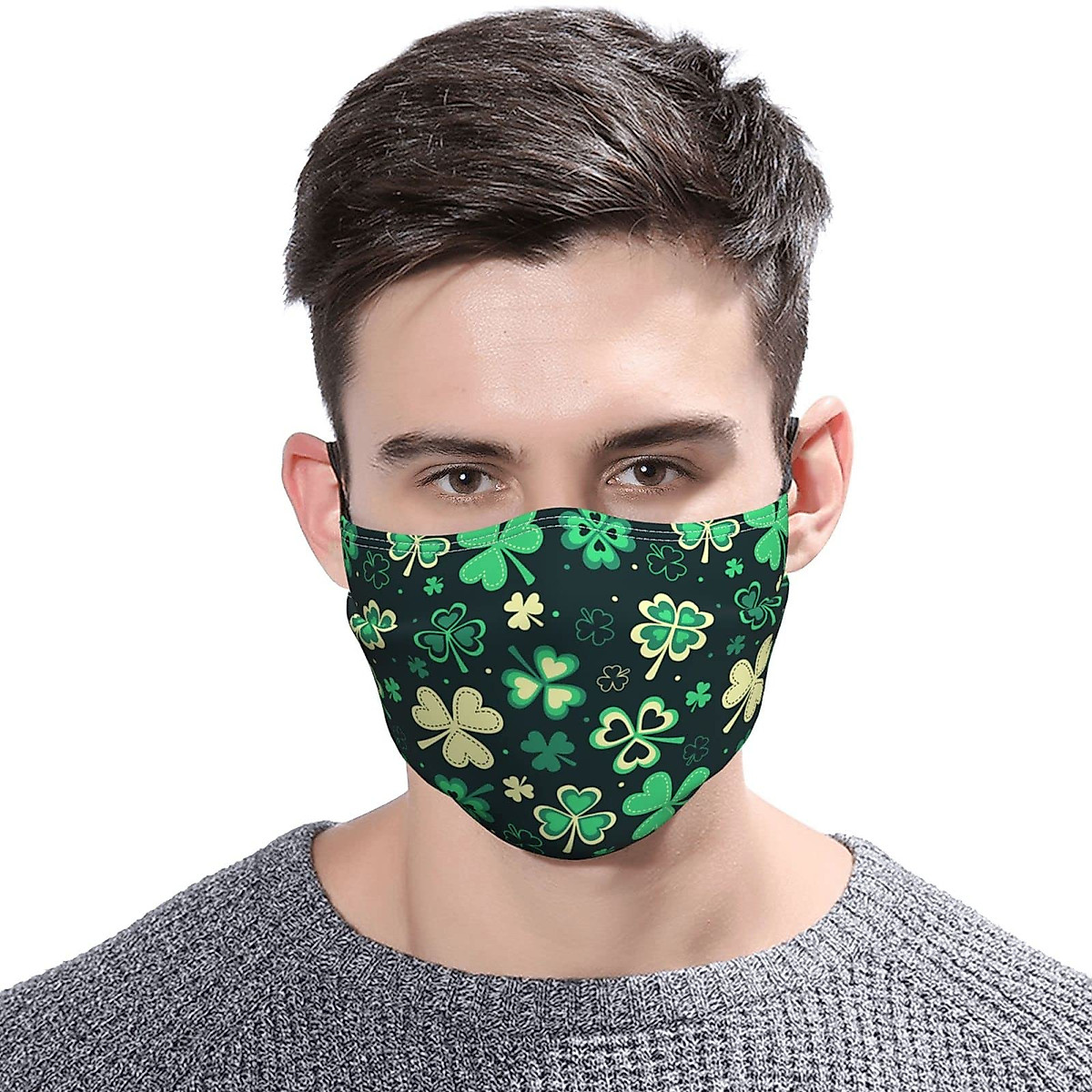Shamrock Face Mask St. Patrick's Day Masks Washable Cloth Mask Reusable Breathable Cloth Irish National Day Fashionable Green Masks for Adults 3 PCS