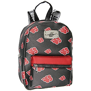 Naruto Akatsuki Sasuke Red Cloud Anti Leaf Faux Saffiano Leather Mini Backpack Bag