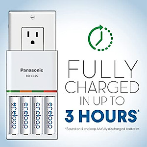 Panasonic BQ-CC55SBA Advanced eneloop Individual Rechargeable Battery 3 Hour Quick Charger with 4 LED Color Charge Indicator Lights