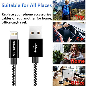 sharllen iPhone Cable 5Pack 3FT/6Foot/10Feet MFi Certified Nylon Braided Fast USB Charging&Syncing Charger Cord Wire Lightning Cable Compatible iPhone11/XS/Max/XR/X/8P/7Plus/6s P/6/6P/iPad/iPod Black