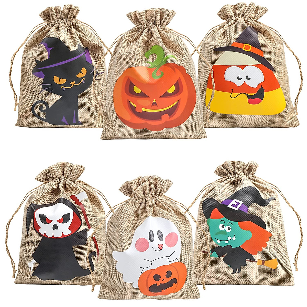 DERAYEE Halloween Burlap Treat Bags with Drawstrings, 6"x 8" Gift Candy Bags Goodie Bag for trick or treat Kids Halloween Party Favor 18Pcs