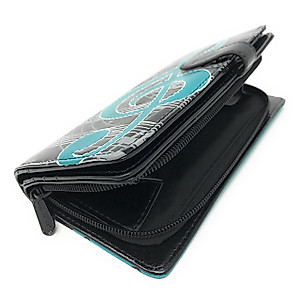 Shag Wear Music Note Large Wallet for Women and Teen Girls Vegan Faux Leather 7" Teal