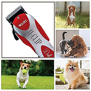 WAHL Professional Animal Deluxe U-Clip Pet, Dog, & Cat Clipper & Grooming Kit (9484-300), Red and Chrome