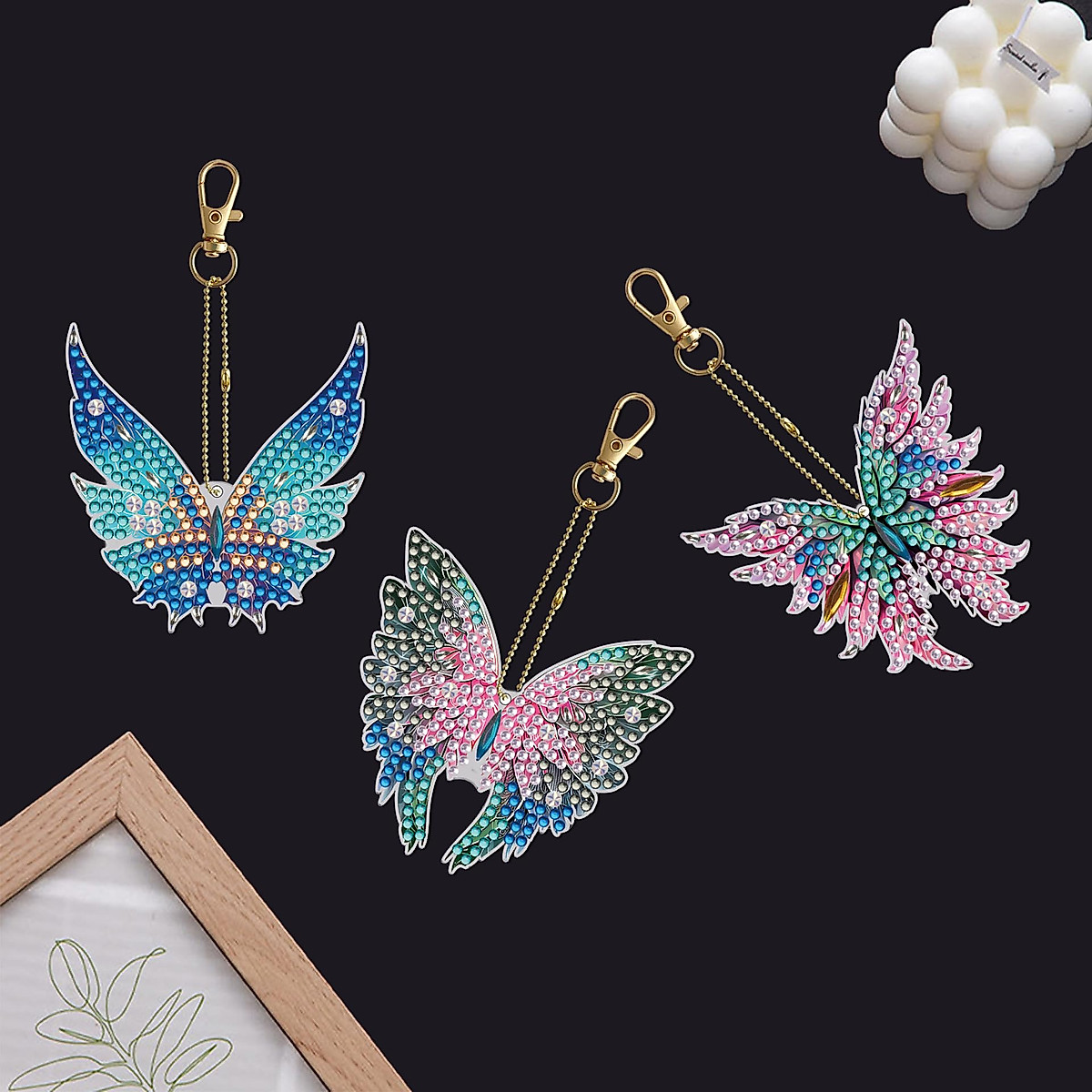 LUSandy 6pcs DIY 5D Colorful Angel Wings Diamond Painting Keychain Kits for Adults Double Sided Special Shape Angel Wings Diamond Art Key Chain Key Ring Set for Backpack Shoulder Bag Accessories