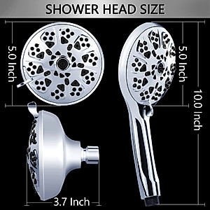 Briout Dual Shower Head 10 Settings - High Pressure Shower Head with Handheld Combo Set - Enjoy Powerful Double Showerhead Spray Separately or Together, Chrome