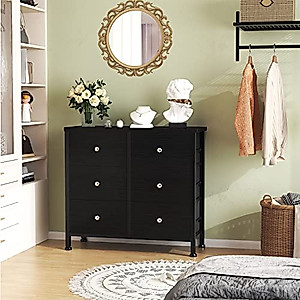 BOLUO Black Dresser for Bedroom 6 Drawer Dressers & Chests of Drawers Small Fabric Dresser Storage for Closet Modern