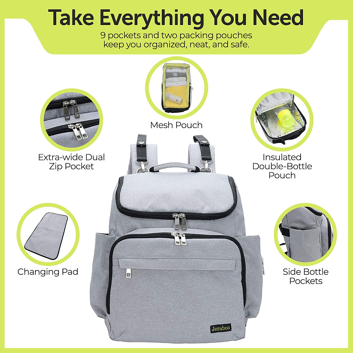 Diaper Backpack for Mom and Dad - Stylish Designer Diaper Bag for Women and Men, Boys and Girls - Baby Bookbag Includes Changing Pad, Large Roomy Pockets, Insulated Pouch - Great For Travel