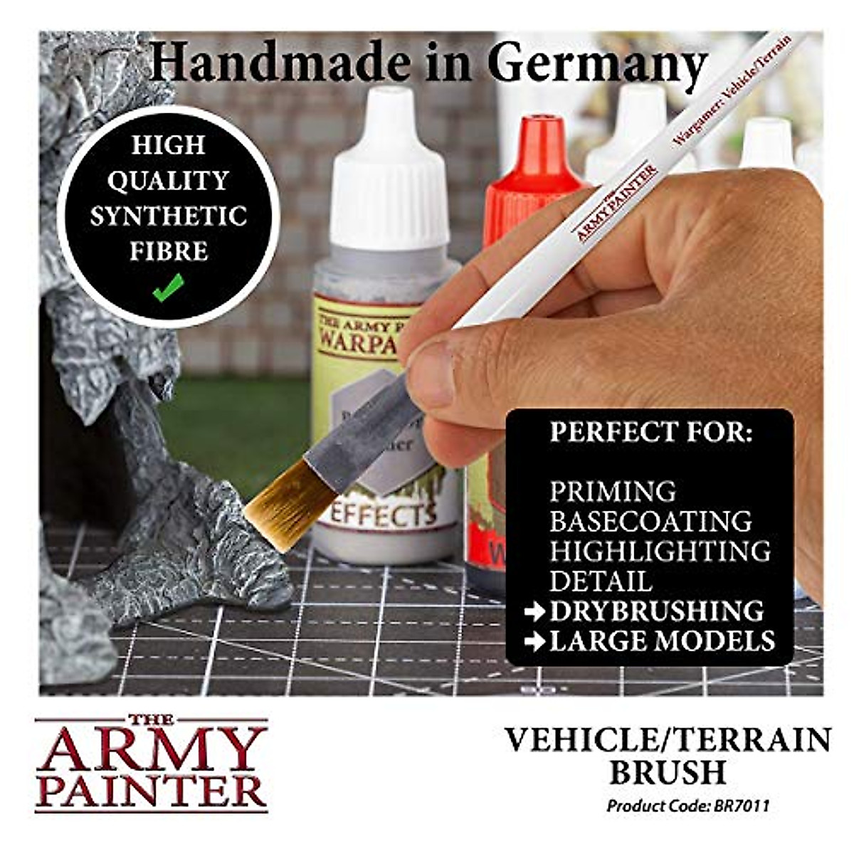 The Army Painter Wargamer: Vehicle & Terrain Scenery - Wargamer Brush Set with Synthetic Nylon Hair - Large Basecoat Brush for Wargames, Terrain Paint Brush for Miniature Painting & Drybrushing