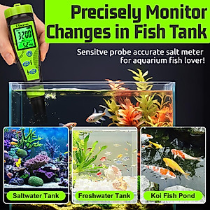 HOICATED Digital Pool Salt Tester for Swimming Pool Large Simultaneous Screen Salinity pH Meter for Koi Pond Aquarium Fish Tank Hot Tub EC Tester for Indoor Garden Hydroponics Water Quality Tester