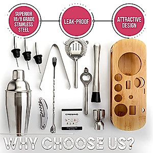 Cocktail Shaker Set: 12-PC Drink Shakers Cocktail with Bamboo Stand - Ultimate Home Bar Kit & Martini Shaker Set - Bar Set, Cocktail Mixer, Bartender Kit, Bar Tools - Cresimo Cocktail Set