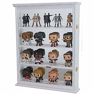 Shot Glass Display Case Solid Wood Wall Shot Glass Cabinet Rack Holder Lockable with UV Protection Acrylic Glass Door Shot Glass Collection Display Cabinet Mirror Back (White Finish)