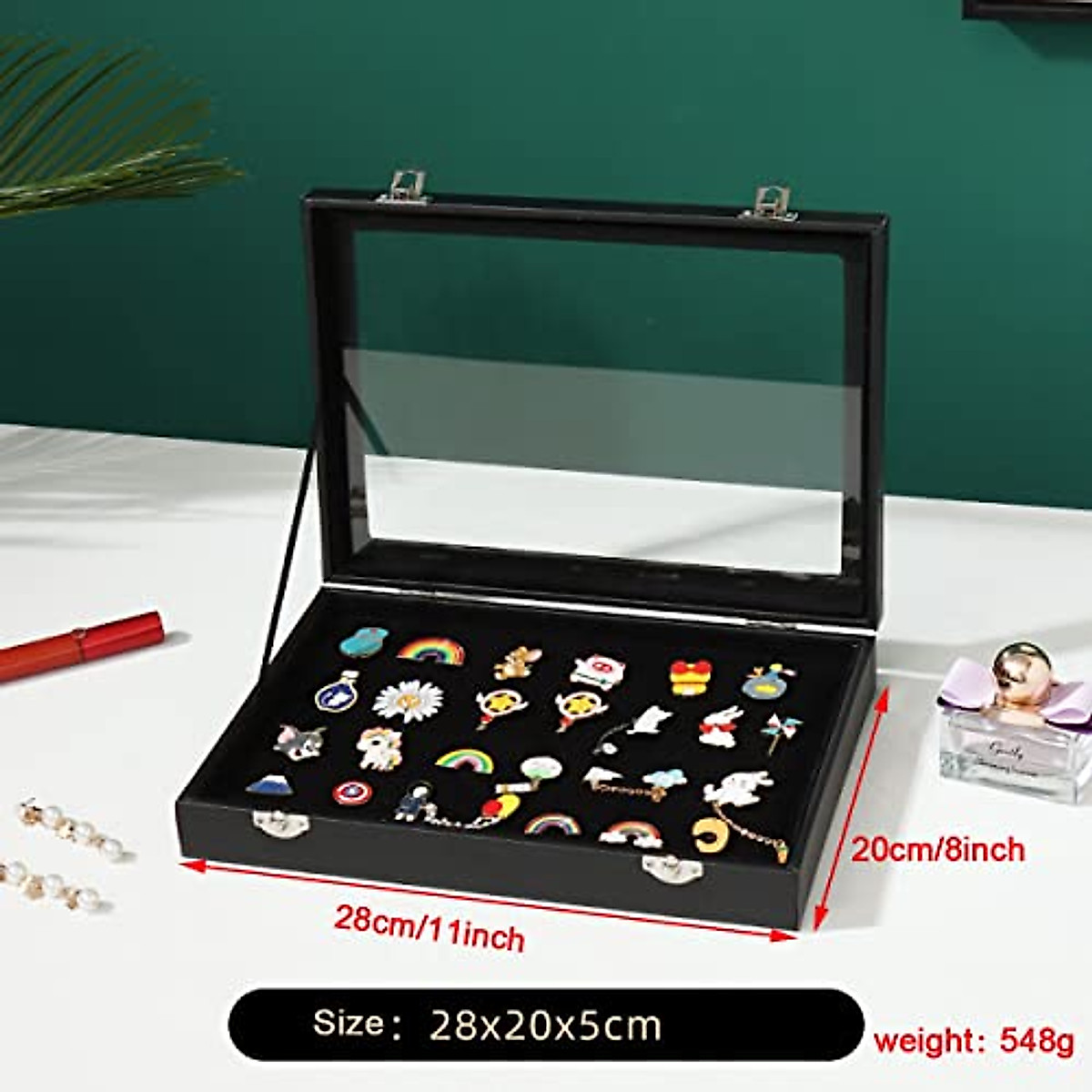 Pursuestar Black Dustproof Pin Display Case Shadow Box Frame with Hooks for Military Medal Jewelry Pin Badge Rings Necklaces Bracelets- 11x8 Inch