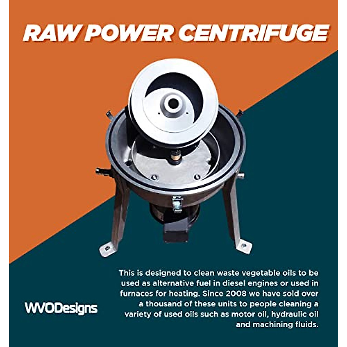 WVO Designs Waste Oil Centrifuge — Cleans Waste Vegetable Oils & Other Fluids — Extracts Dirt & Water — Processes Up to 25 Gallons/Hour