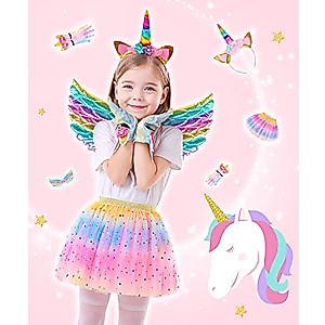 STOPKLAS Little Girls Dress Up Costume Set, Fairy and Mermaid Princess Dress up Trunk with Accessories 19pcs Girls Pretend Play Costume for Girls 3-6