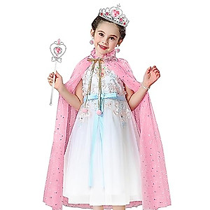 EFOSHM 9PCS Princess Dress Up Clothes for Little Girls Princess Cape Set,Princess Dresses Halloween Costume Accessories Cosplay Cloak With Jewelry Tiara Crown Skirt for 3-8 Year Old Girl Holiday Gift