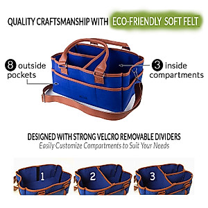 Baby Diaper Caddy Organizer Large with Shoulder Strap | Trendy Navy Blue Portable Nursery Storage Bin - Premium Quality Tote Bag For Newborn Essentials - For Infant Changing Table, Car, Home or Travel