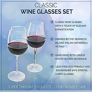 Bezrat Red Wine Glasses Set of 2, Hand Painted Wine Glass, Drinkware Essentials, 11" H, 28oz Wine Lover Large Glass, Glassware Gifts Ideas for Women Inspired by 'Duomo di Milano' Mothers Day (Blue)