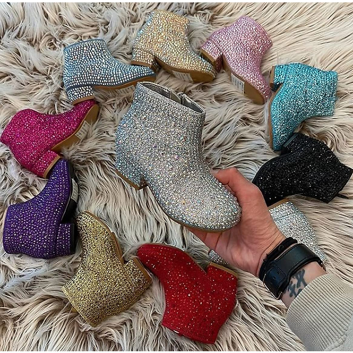 Forever Girls Rhinestone Boots Kids Low Heel Dress Booties Iceberg-12K Shoes Silver Rhinestone 2