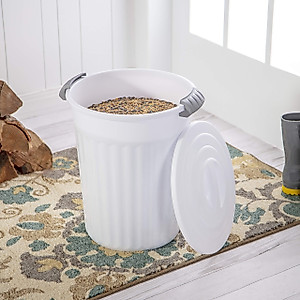 Sterilite 24 Qt Latching Utility Can w/ Lid, Bin to Store Sand, Rock Salt, Soil, Pet Food or Birdseed in the Garage or Mudroom, White, 6-Pack
