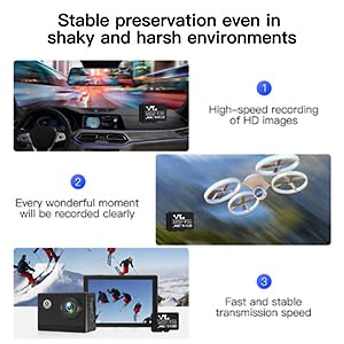 VSTARCAM 64GB SD Card Class 10 Flash Memory Card for Security Cameras Drones Cameras Cell Phone