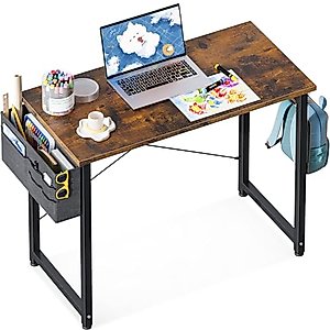 ODK Laptop Desk Study Desk, 32 Inch Small Desk, Writing Desk with Storage, Work Table with Headphone Hook for Small Space Home Office, Rustic Brown