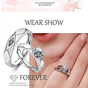 Sunamy Fashion Couple Rings for Him and Her Set,Adjustable S925 Silver CZ, Matching Promise Ring Engagement Ring Wedding Ring Anniversary Ring