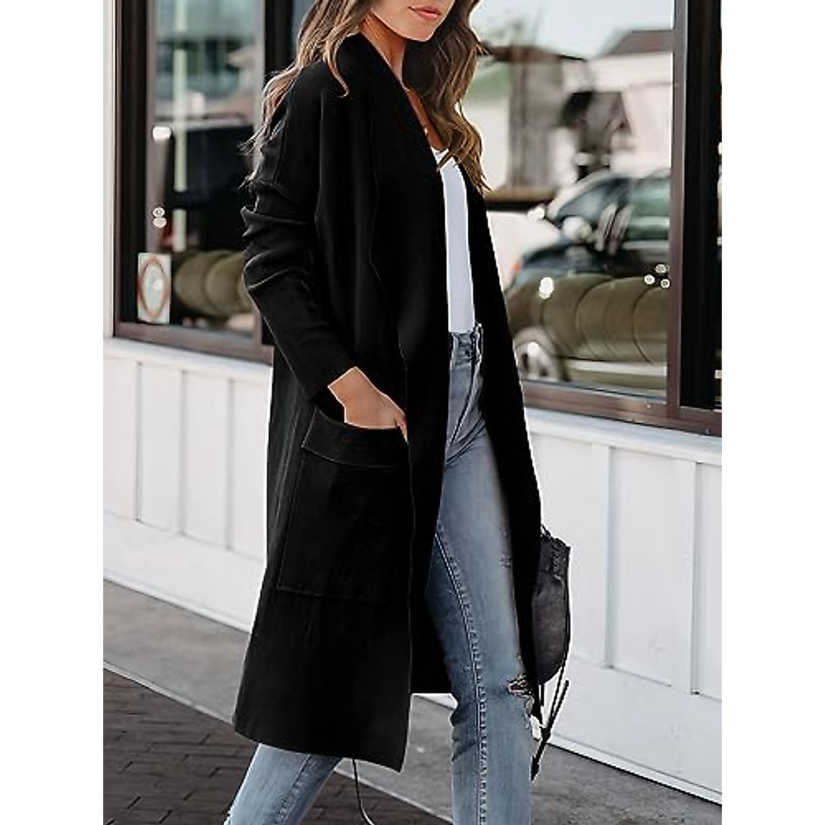 ANRABESS Womens Oversized Sweater Cardigan Knit Long Dressy Coatigan Soft Casual Sweater Jacket Coat Pockets Fashion Trendy 2023 Outwear Clothing Black 580heise-XL