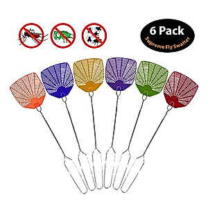 Supreme Bug & Fly Swatter 6-Pack – Braided Metal Handle 6 Pack Fly Swatters, Multi Pack Colors, – for Indoor/Outdoor – Flyswatter (21 inch- Set of 6)