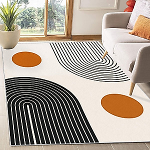 Tyrot Mid Century Modern 5x7 Rug Washable Boho Rainbow Area Rugs Non Slip Contemporary Thin Low Pile Classroom Rugs for Living Room Bedroom Minimalist Abstract Sun Floor Carpet for Nursery Dining Room