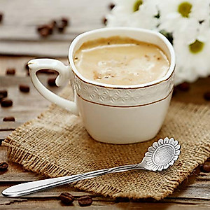 8 Pieces Flower Spoon Coffee Teaspoon Set Stainless Steel Tableware Creative Sugar Spoon Tea Spoon Stir Bar Spoon Stirring Spoon, 8 Different Patterns (Silver)