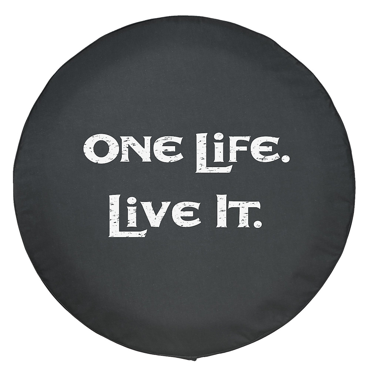 Boomerang 32" One Life Live It - Spare Tire Cover - (Black Denim Vinyl) - White Print - Made in The USA