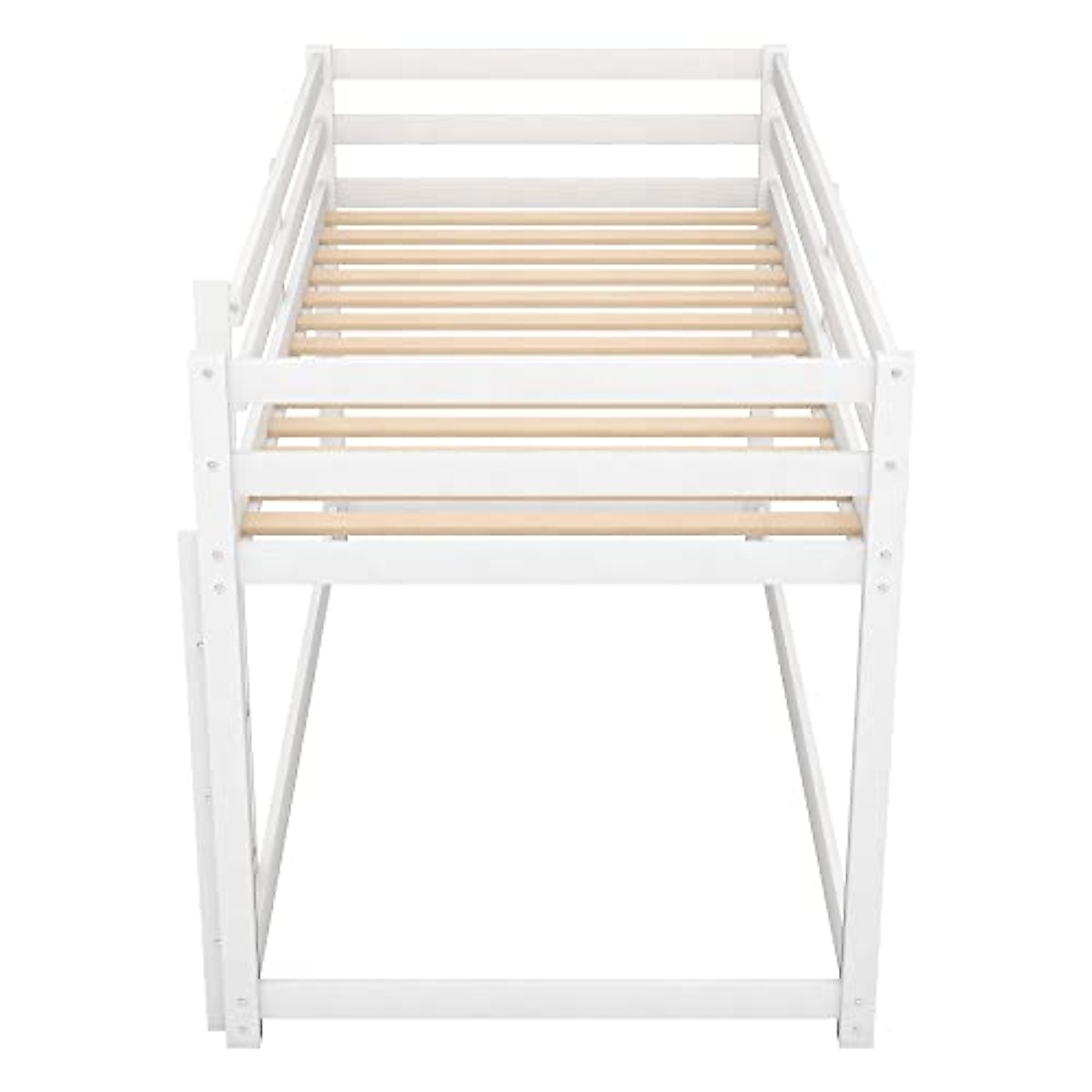 Twin Over Twin Mood Bunk Bed Frame with Safety Guard Rail and Ladder, Space-Saving, No Box Spring Needed, Noise Free (White)