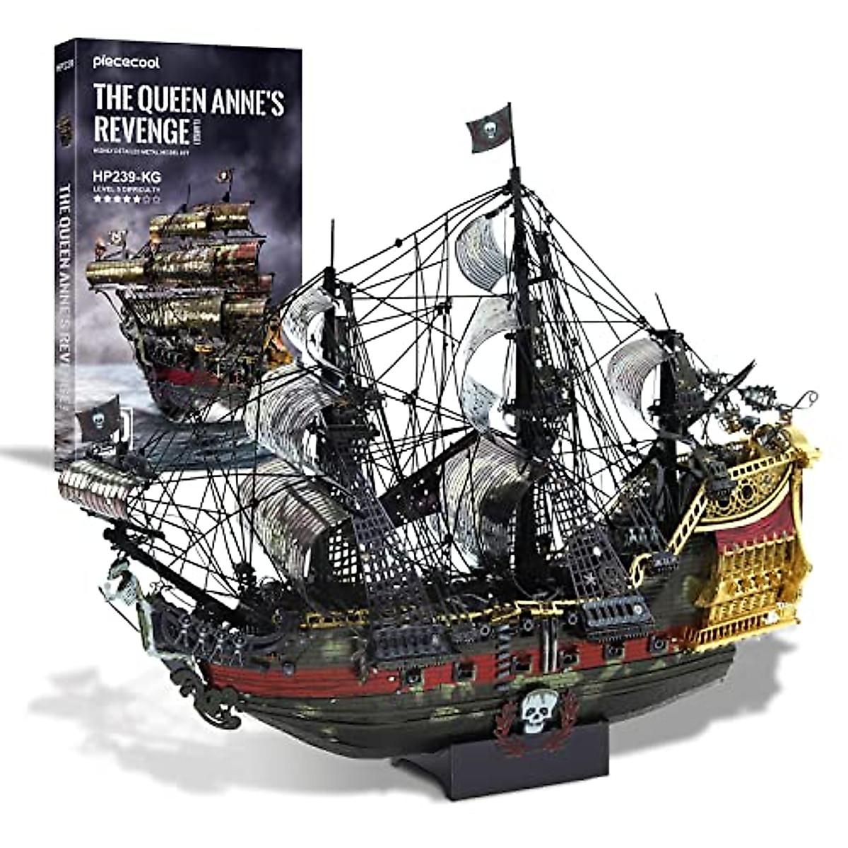 Piececool 3D Metal Puzzles for Adults, The Queen Anne's Revenge Pirate Ship Model Kits, 3D Watercraft Model Building Kit, DIY Craft Kits Difficult 3D Puzzles for Family Time