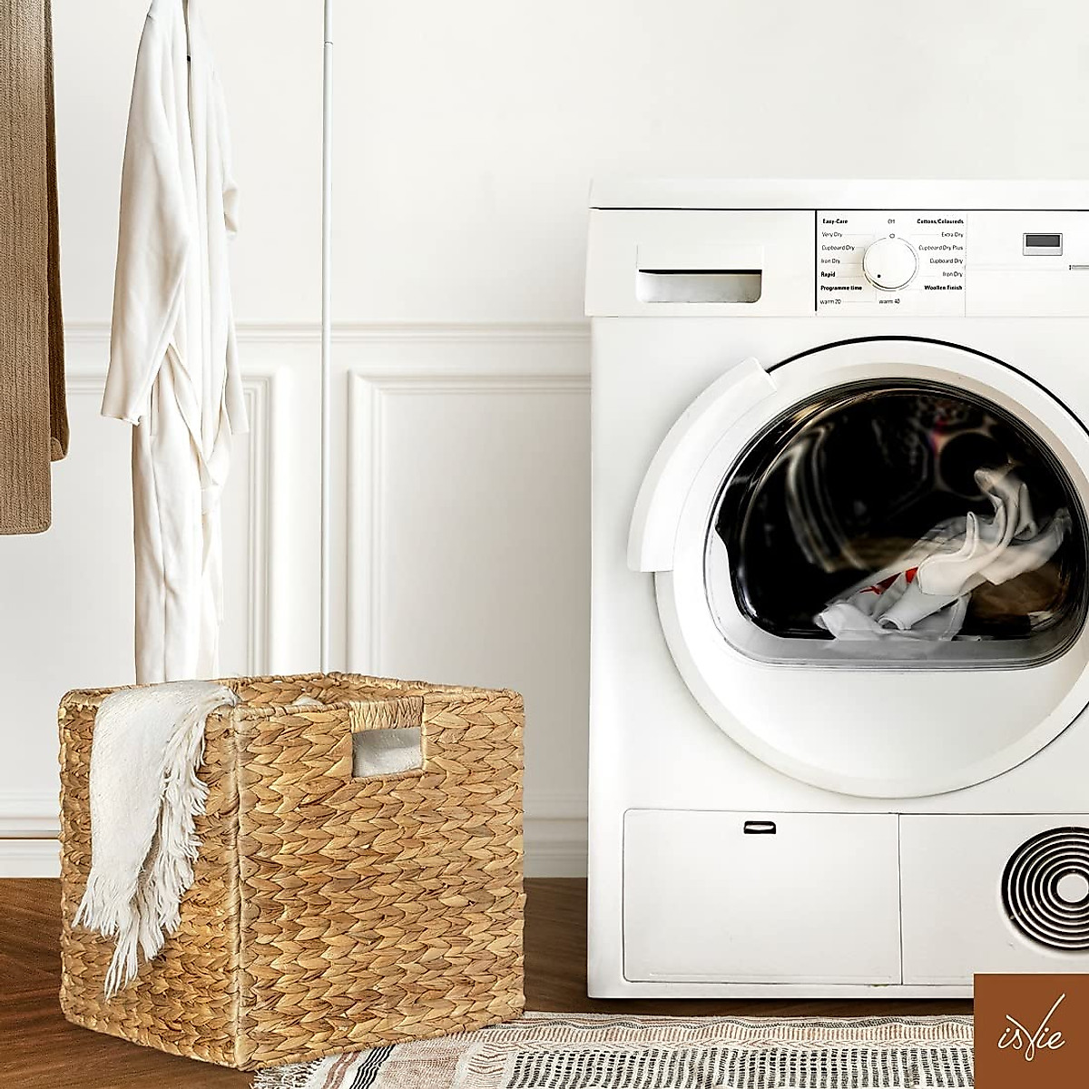 IsVie Woven Hyacinth Storage Baskets 4 Pack, Rectangle Storage Container Organizer Baskets with Built-in Handles Home Organizing Laundry Organizer Cube Baskets (Natural, Set of 4)