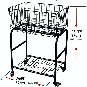 Rolling wire Laundry Basket with Wheels,Metal luandry cart for Room Organizer, garment laundry and storage (Black)
