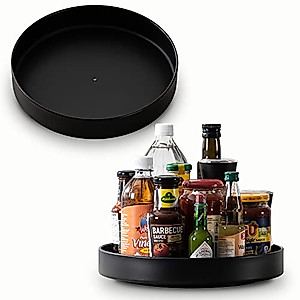 2 Pack Lazy Susan Turntable Organizer 10.2 Inch and 11.4 Inch for Cabinet, Pantry, Kitchen Countertop, Refrigerator, Bathroom and Office, Black Steel