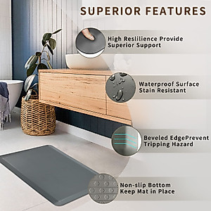 Thick Anti Fatigue Comfort Mat for Standing Desks, Non-Slip Standing Kitchen Mat, Waterproof Floor Mat, Commercial Pads for Offices, Home, Garages(Grey)…