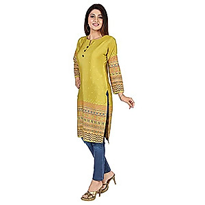 Indian Tunic Tops for Women Long India Kurta Party Wear Silk Kurtis (Green, 3XL)