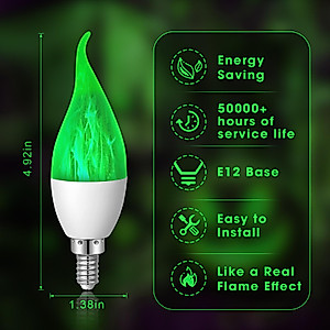 VIHOSE Halloween 6 Pack E12 LED Flickering Light Bulbs Candle Light Bulbs Chandelier Light Bulbs Fire Light Bulb LED Candle Bulbs for Christmas Xmas Party Porch Indoor Decoration(Green)