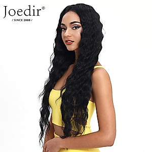 Joedir Lace Front Wigs 30'' Long Wavy Synthetic Wig 4.5" Deep Part HD Transparent Lace For Women 130% Density Wigs(BLACK COLOR)