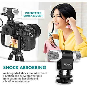 Movo VXR3000 Universal Stereo Microphone with Foam and Furry Windscreens and Travel Case - for iPhone and Android Smartphones, Canon EOS Nikon DSLR, and Action Cameras
