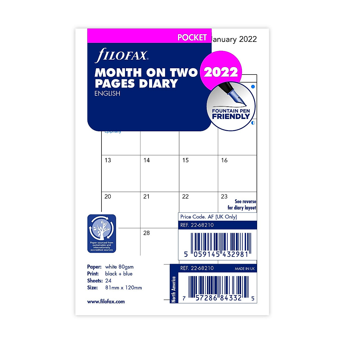 Filofax Pocket Month on Two Pages English 2022 Diary