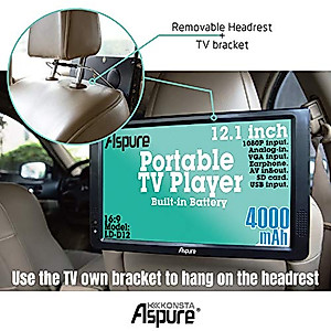 12 Inch Portable Digital ATSC TFT HD Screen Freeview LED TV for Car,Caravan,Camping,Outdoor or Kitchen.Built-in Battery Television/Monitor with Multimedia Player Support USB Card LEADSTAR