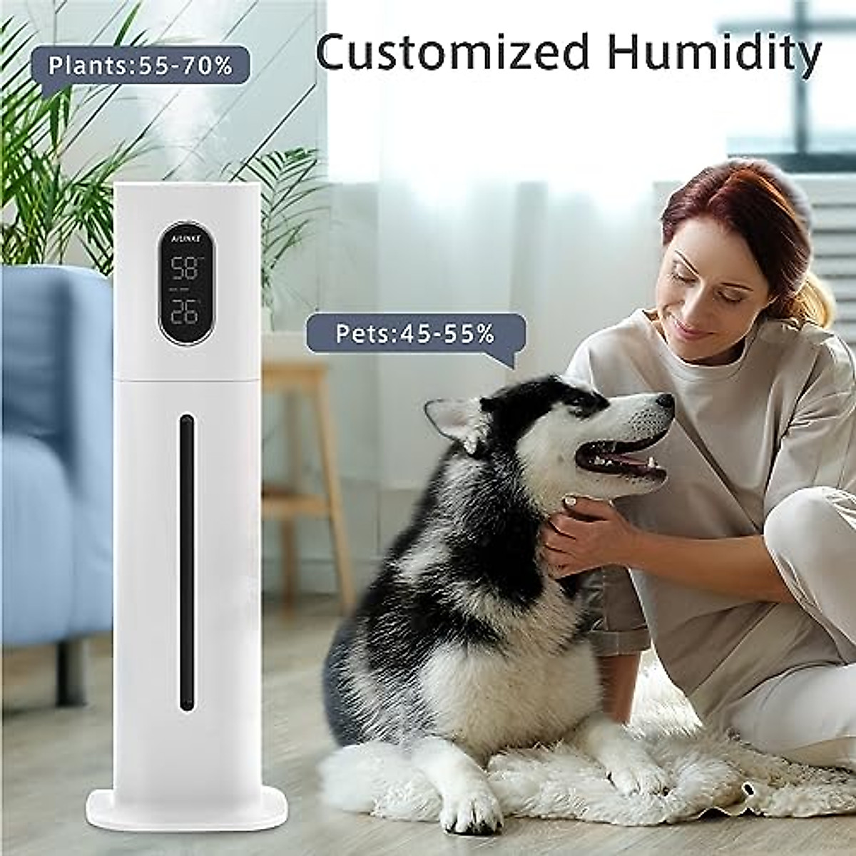 Humidifier Large Room, 2.1Gal/8L Humidifiers for Home, Humidifiers for Bedroom with Essential Oil Diffuser, Top Fill Whole House Cool Mist Humidifiers for Plants Baby Kids Adults Office, White