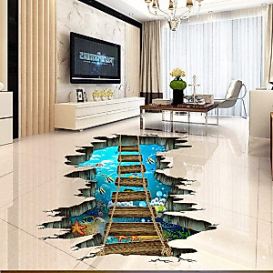 CAICOME 3D Floor Wall Decal Volcano Bridge Floor Wall Stickers Room Decor Removable PVC Flame Lava Wall Decals Murals Wallpaper,Super Vivid Color Lava Play Art Decor for Home Boys Room Kids Bedroom