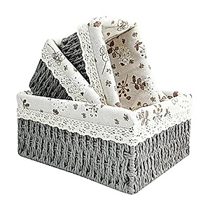 ＫＬＫＣＭＳ Multipurpose Rattan Storage Basket Decorative Baskets for Living Room Tabletop Bedroom, Medium Grey A