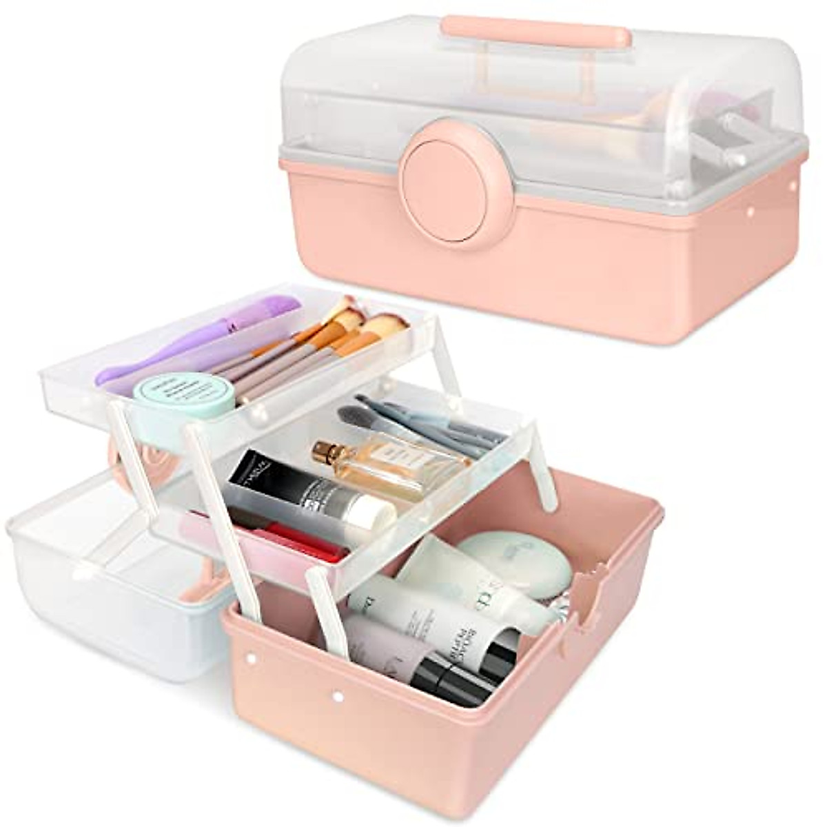 Unaone Cosmetic Storage Box, Large Capacity Makeup Organizer with Transparent Visual Cover, 3 Layer Cosmetic Storage Organizer for Cosmetic, Lipsticks, Eyeshadow, Face Mask