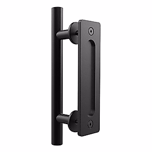 12'' Barn Door Handle Pull Flush Recessed Handle Set Carbon/Stainless Steel Hardware for Sliding Wood Door Interior Door (Color : 1pc Black)