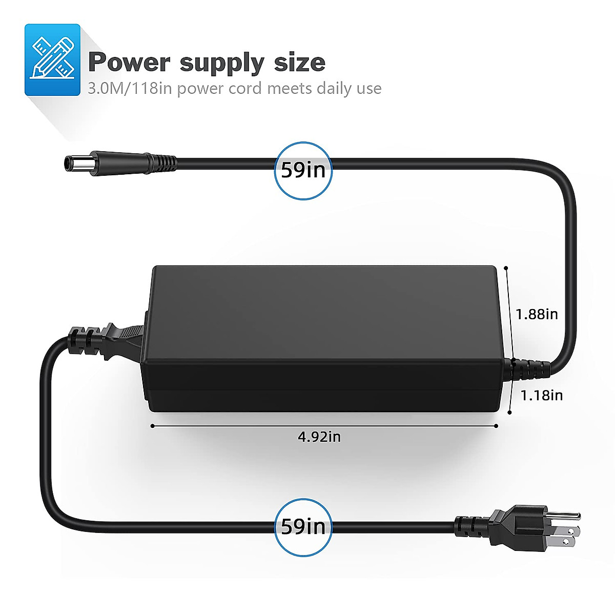 90W Power Cord for HP Pavilion All-in-One Desktop Charger HP 18'' 19'' 20" 21" 32" HP Pavilion (N193) 20" 23'' PC 18-5110 19-2304 20-B010 20-B013W Monitor Charger Gaming Power Supply